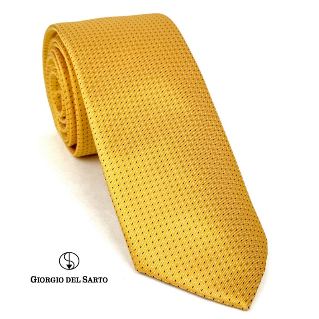 Giorgio Del Sarto Necktie 7.5 cm Yellow with Blue-White dots Fabric ...