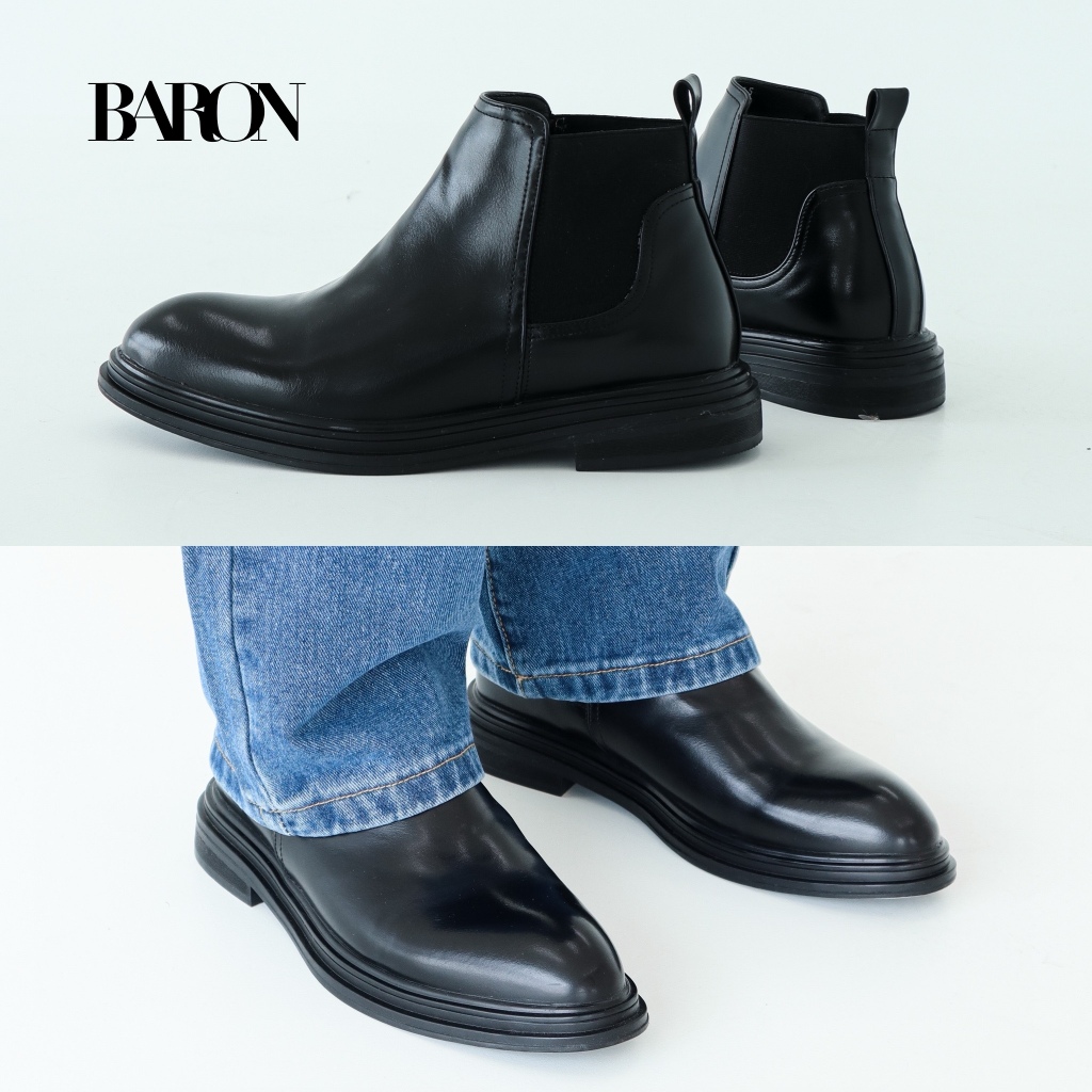 BARON BOOTS Black Leather Shoes รองเท้าหนังวัวหัวแหลม หุ้มส้น - BARON ...