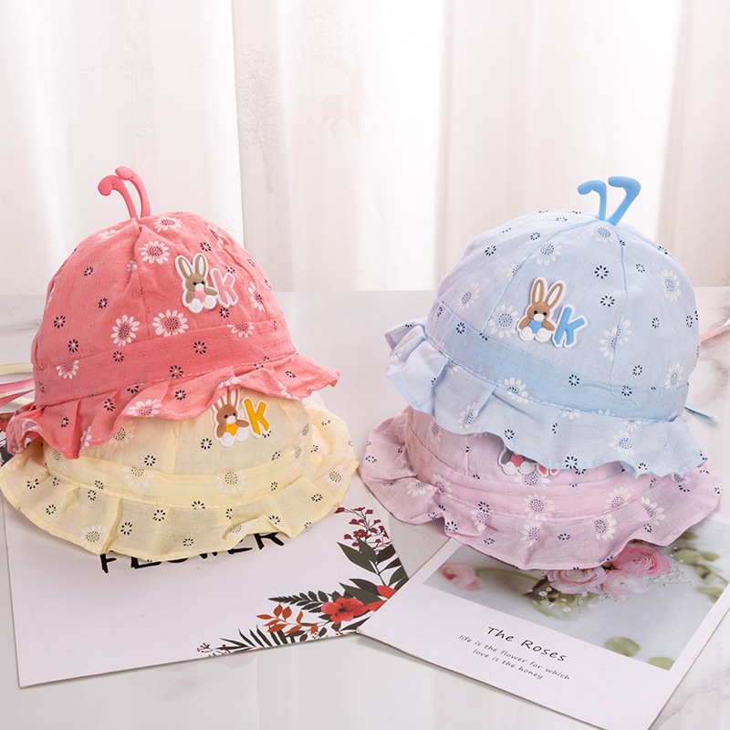 Babyonline(Y061)C1 หมวกผ้าฝ้ายสำหรับเด็กผู้หญิงลายสุดน่ารักมีสายรัดคาง ...
