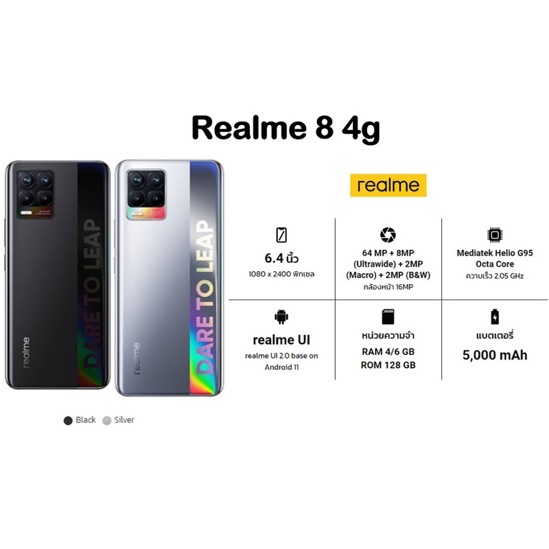 Realme 8 4G 8/128 เครื่องตัวโชว์ศูนย์ไทย สภาพดี รอยน้อย กล่องแกะซีล อุปกรณ์แท้ ประกันร้าน 3 ...