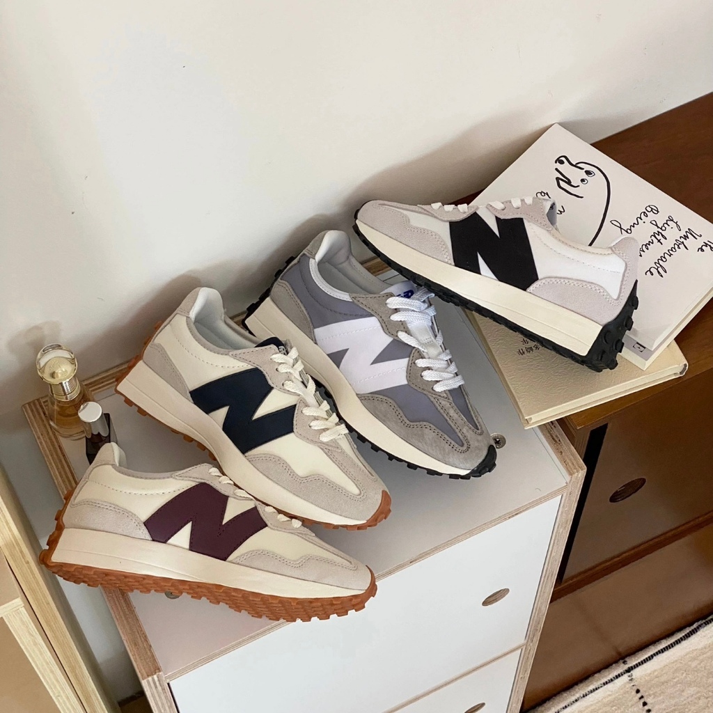 100 ต้นฉบับ New Balance 327 NB รองเท้าผ้าใบ Mens and womens shoesSports ...