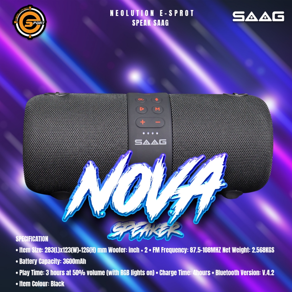 SAAG Bluetooth Speaker Nova ลำโพงบลูทูธ เบสแน่น กันน้ำ ไฟRGB ลำโพงพกพา - Neolution E-Sport ...