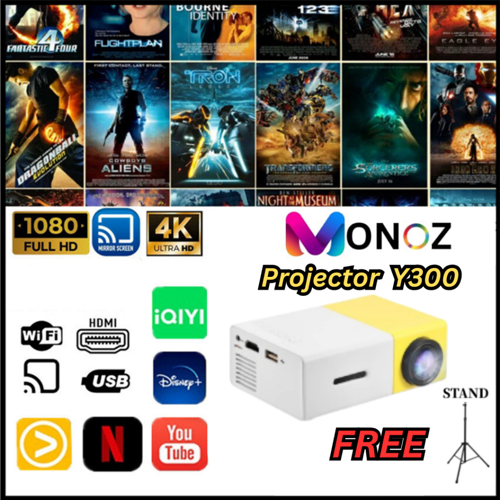 MONOZ LCD Projector Q3 Android 9.0 Full HD 4K Projector 1080P ...