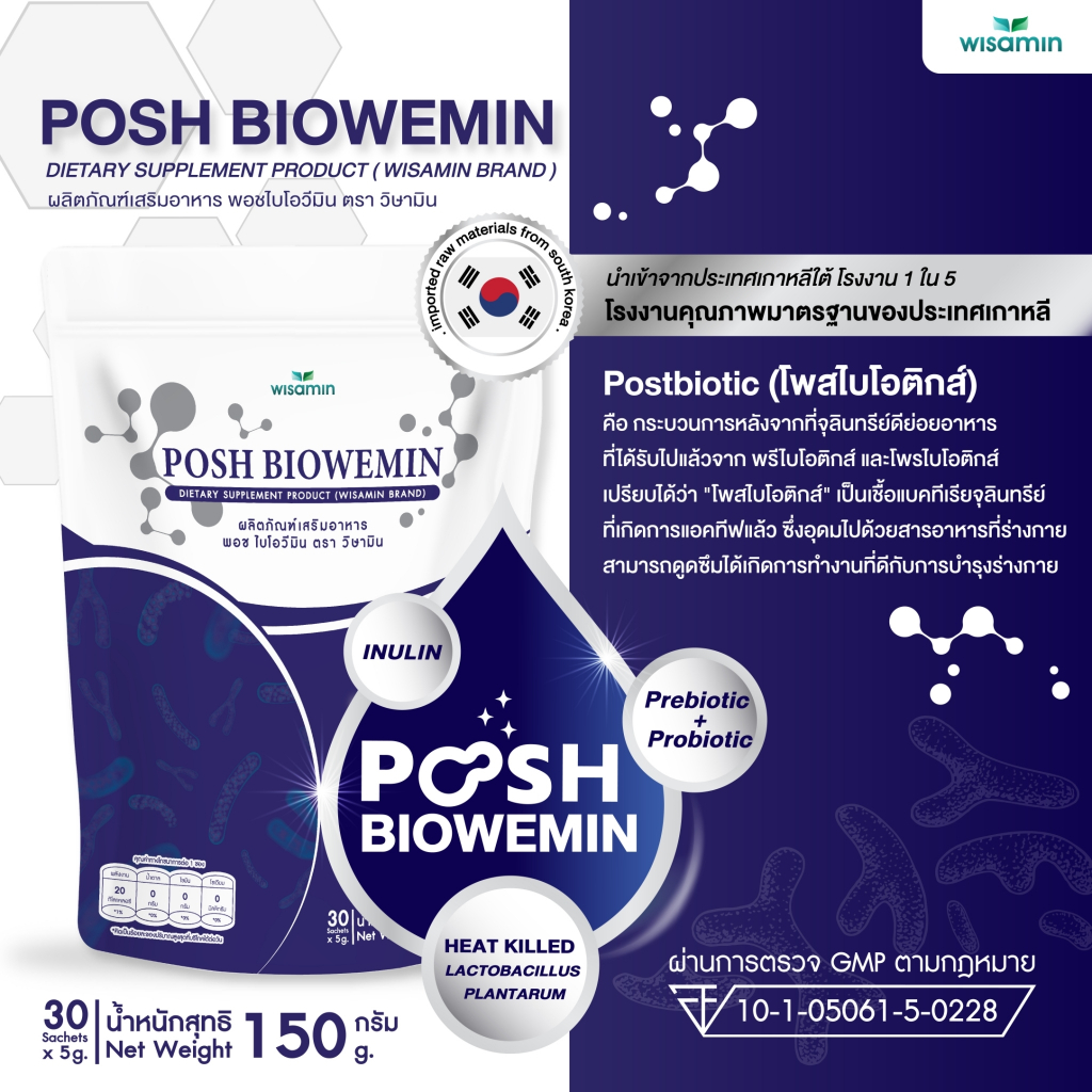 POSH BIOWEMIN ผลิตภัณฑ์เสริมอาหาร พอช ไบโอวีมิน Prebiotics + Probiotics ...
