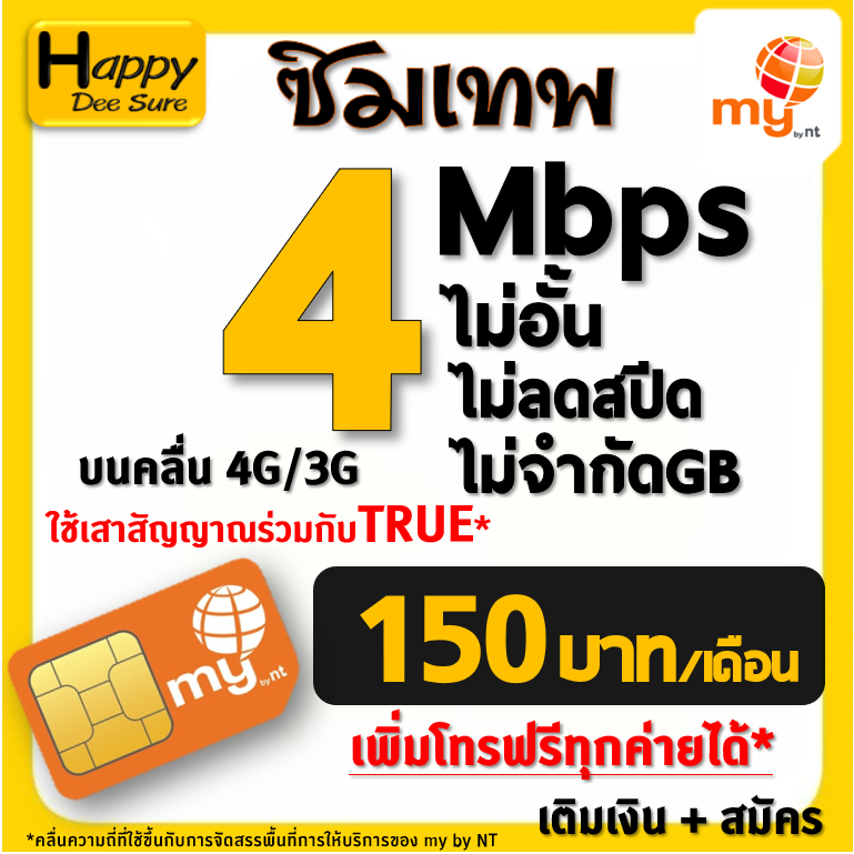 ซิมเทพ มาย my by NT เน็ตไม่อั้น ไม่ลดสปีด 30Mbps 20Mbps 4Mbps ต่อได้นาน 12เดือน สมัครเอง มี ...