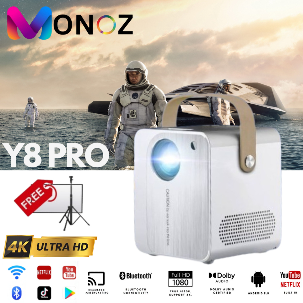 MONOZ HY300 4K มินิโปรเจคเตอร์พร้อม WiFi และ Bluetooth หมุนได้ 180 ปรับ ...