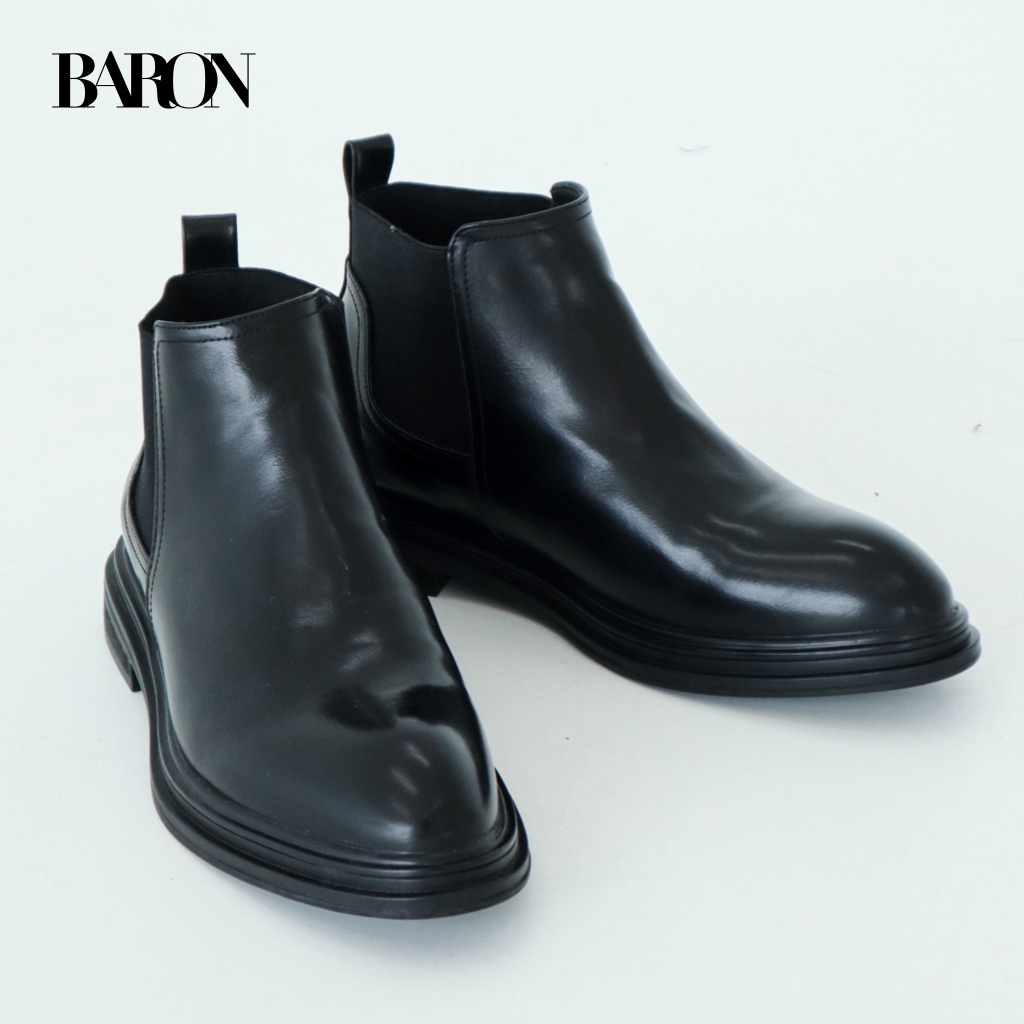BARON BOOTS Black Leather Shoes รองเท้าหนังวัวหัวแหลม หุ้มส้น - BARON ...