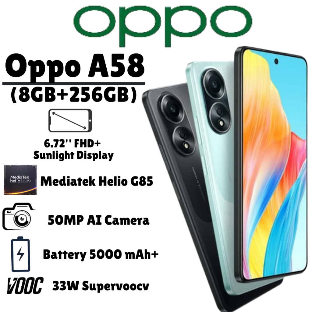 OPPO A58 Ram 8GB + 256GB หน้าจอ 6.72นิ้ว กล้อง 50MP+2MP แบตเตอรี่ 5 ...