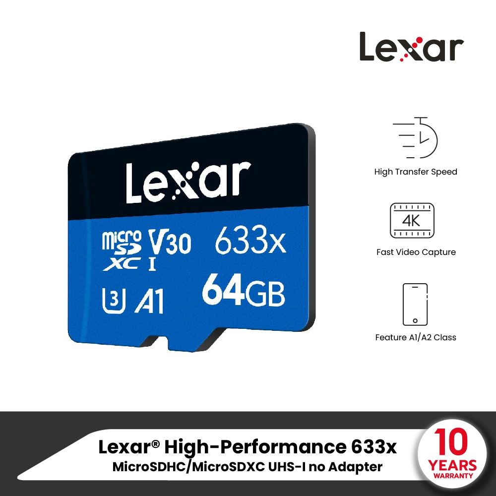 Lexar MicroSD 633x 64GB UHS-I U3 V30 (ไมโครเอสดีการ์ด) noAdapter upto ...