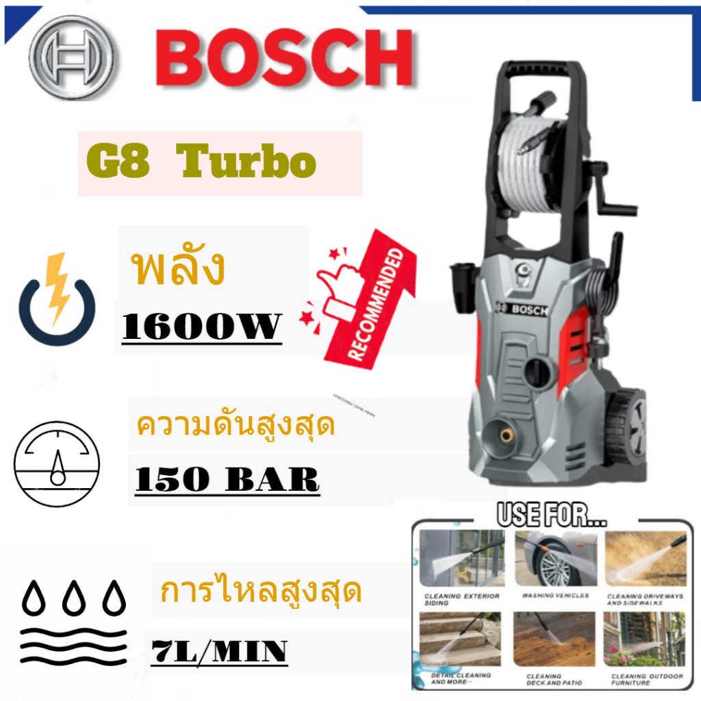 G7 turboG8 Turbo BOSCH เครื่องฉีดน้ำแรงดันสูง Water Jet Sprayer Machine ...