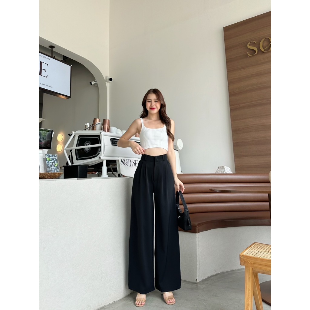 WT15 รุ่น Classic Pants กางเกงทรงกระบอก ใหญ่ กางเกงเอวสูง ผู้หญิง เก็บ ...