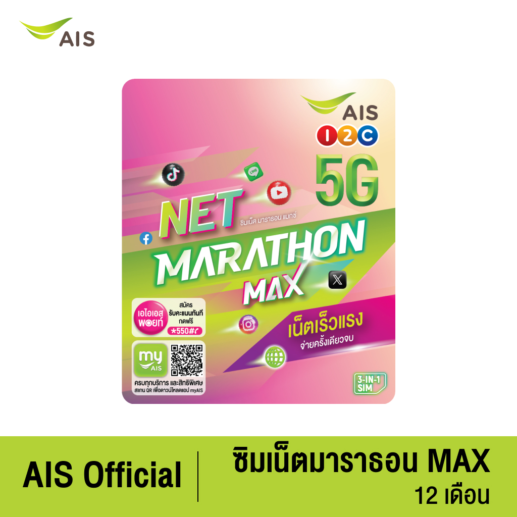 AIS ซิมเน็ตมาราธอน Max ซิมเน็ตรายปี จ่ายครั้งเดียวจบ รับเน็ตเร็ว 15Mbps ...