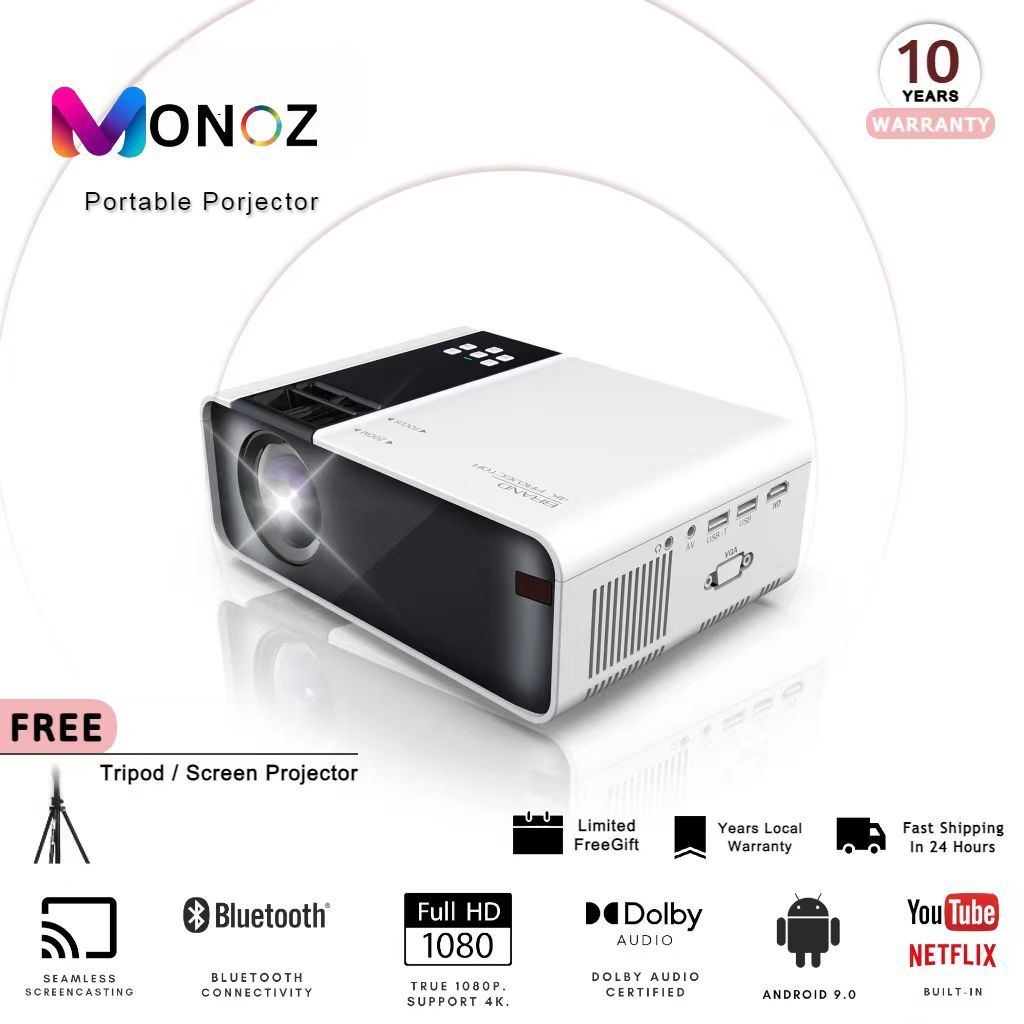 Monoz officialโปรเจคเตอร์ G86 เครื่องฉายภาพยนตร์สไตล์บ้าน HDMI WIFI ...