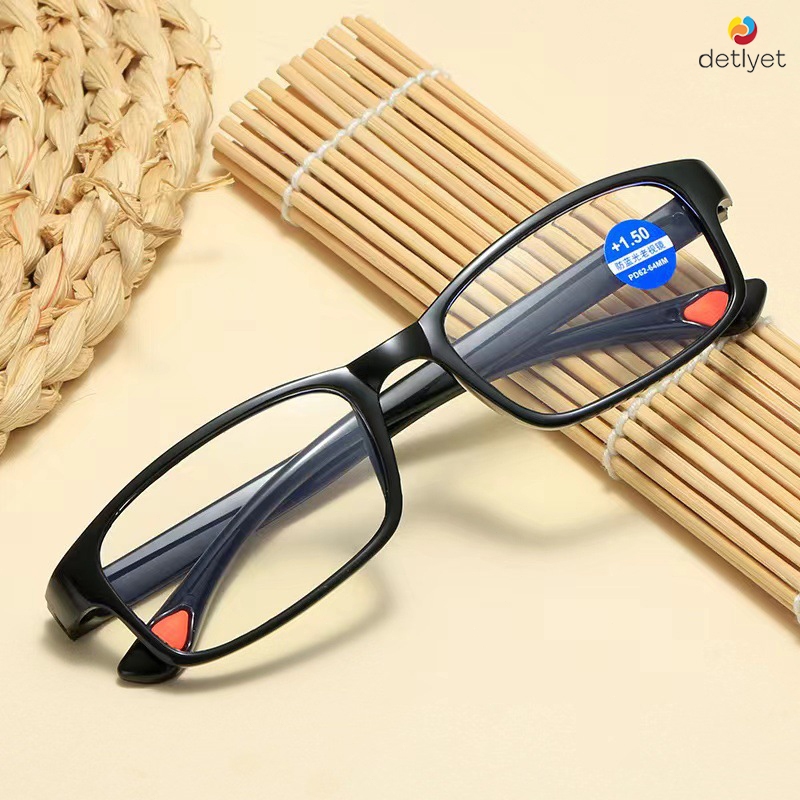 COD????แว่นตาอ่านหนังสือป้องกันแสงสีฟ้ากรอบเหลี่ยมTR90เบาพิเศษ+100~+300แว่นสายตายาวสำหรับผู้ชาย ...
