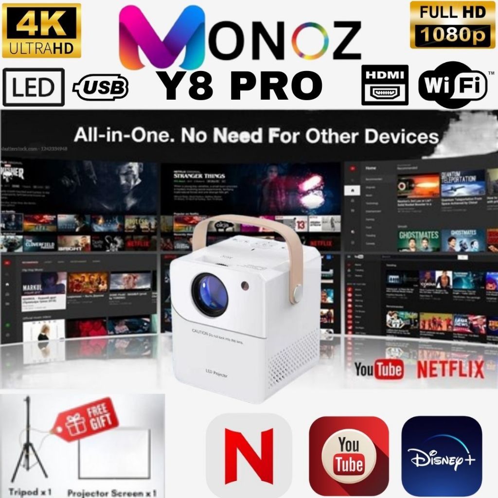 MONOZ โปรเจคเตอร์ Y8 Projector 4k Android 11.0 LCD 1080P 6000 lumens ...