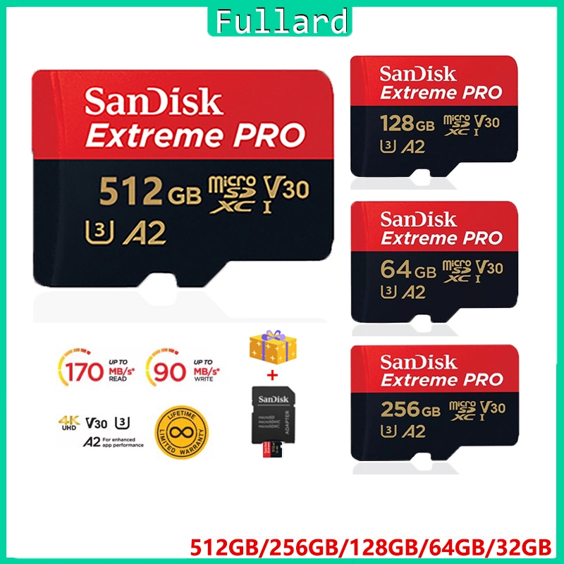 SanDisk Extreme Pro SD Card 512GB 256GB 128GB 64GB การ์ดหน่วยความจำ SDXC UHS-I U3 A2 V30อะแดปเต ...