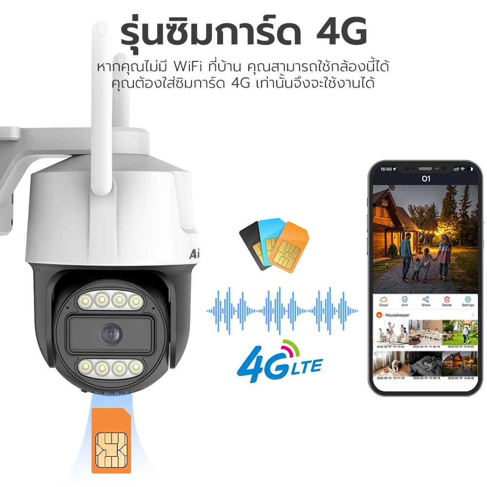 Aisee กล้องวงจรปิดใส่ซิม 4G กลางคืนภาพเป็นสี กล้องวงจงปิดไร้สาย sim 4G ...