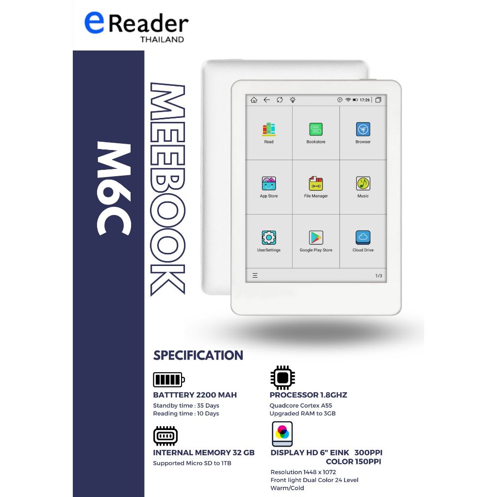 Meebook M6C eBook Reader - New 6" Color Eink (Android 11 / Micro SD ...