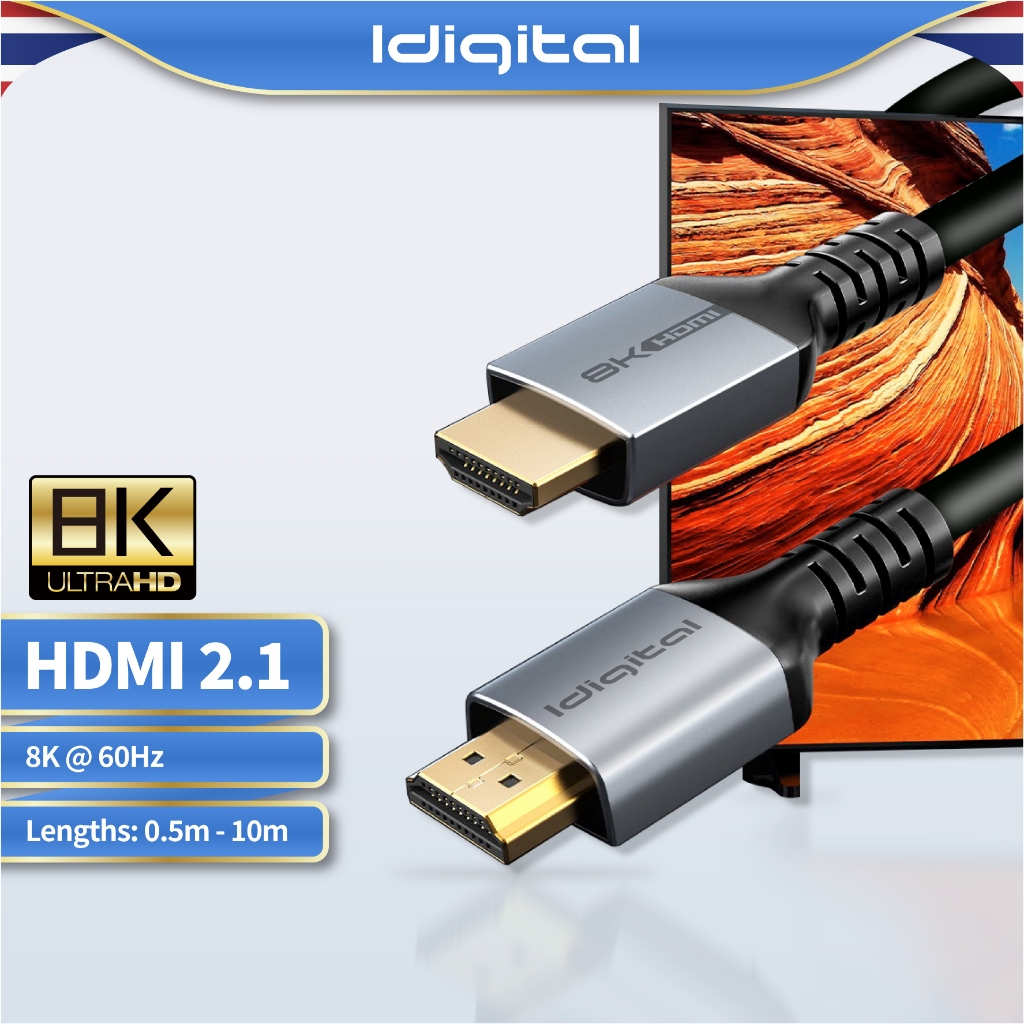 Idigital สาย HDMI 2.1 8K Cable, 8K/60Hz, 4K/144Hz, 2K/240Hz, 0.5m-10m, eARC, สำหรับ PC PS5 ทีวี ...