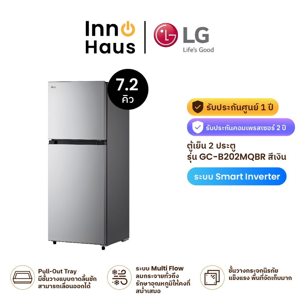 ตู้เย็น 2 ประตู ขนาด 7.2 คิว สีเงิน LG รุ่น GC-B202MQBR ถูกที่สุด พร้อม ...