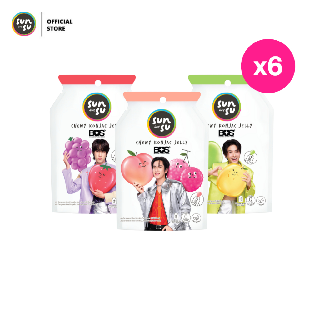 (แพ็ก 6) Sunsu ซันซุ เยลลี่ผสมบุก รสสตรอว์องุ่น + พีชลิ้นจี่ + แอปเปิ้ล ...