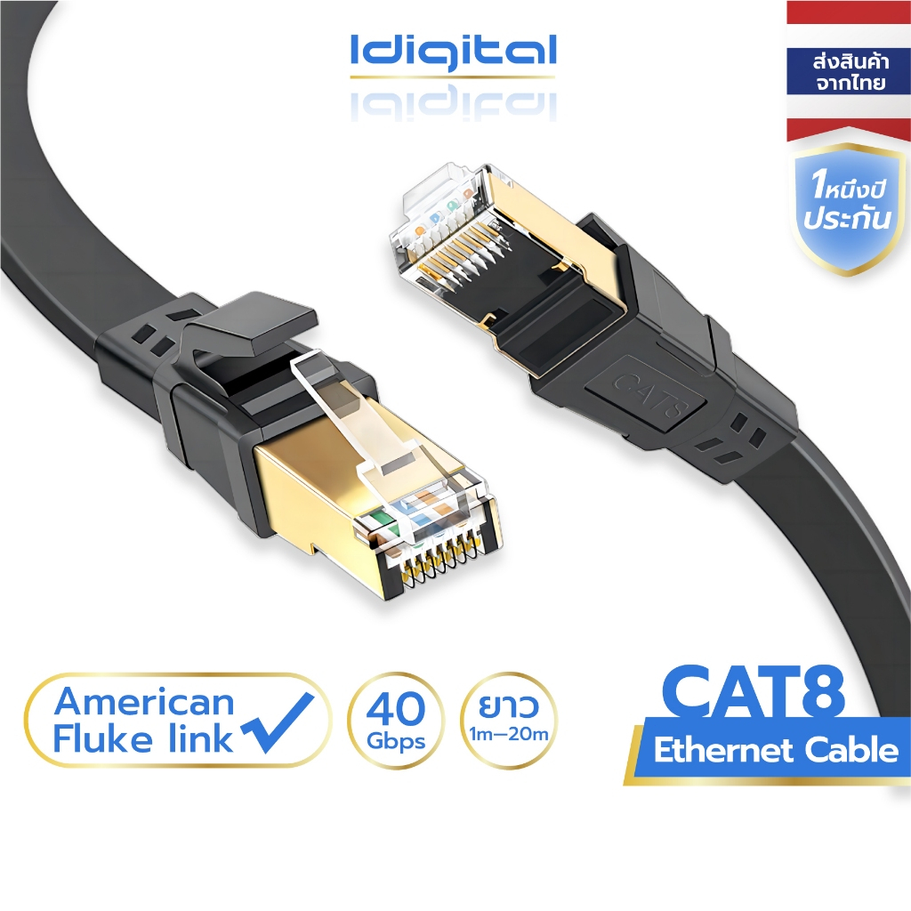 ⚡ส่งจาก กทม⚡ Idigital สายอินเตอร์เน็ต CAT8 Ethernet Cable, สายแลน, RJ45 ...