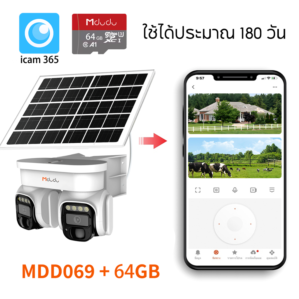 Mdudu กล้องวงจรปิดแบตเตอร์รี่ ใส่ซิม4G เลนส์คู่ Full HD 15MP หมุนคู่360 ...
