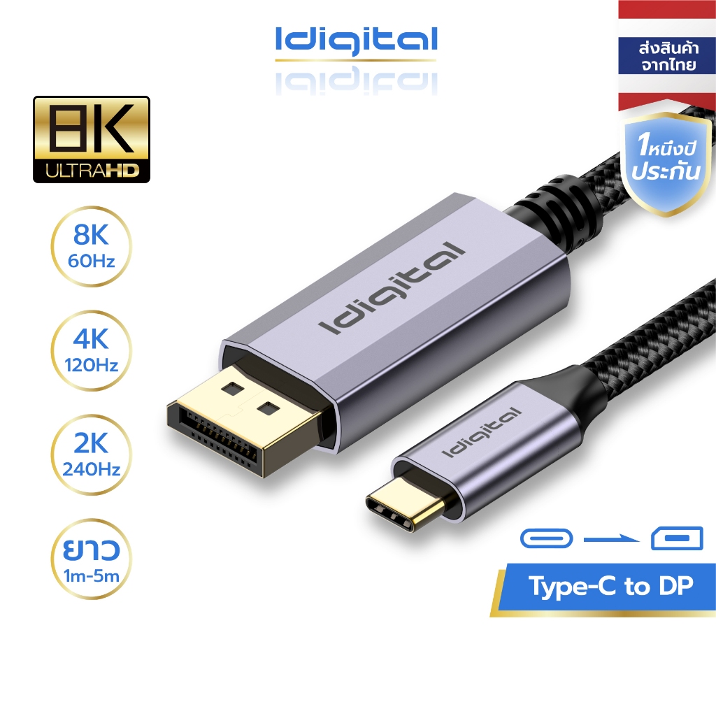 ⚡ส่งจาก กทม⚡Idigital สายเคเบิ้ลแปลง USB C Type C to DP (DisplayPort) 8K ...